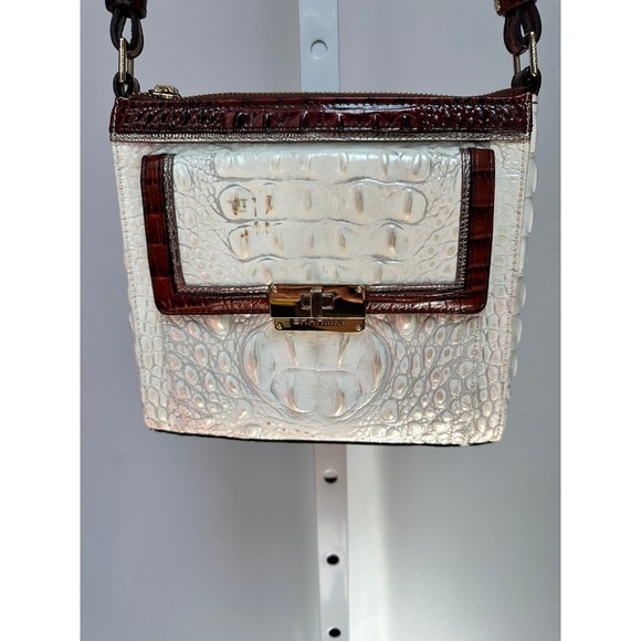 Brahmin | Bags | Brahmin Crossbody Bag White Leather Embossed Designer ...